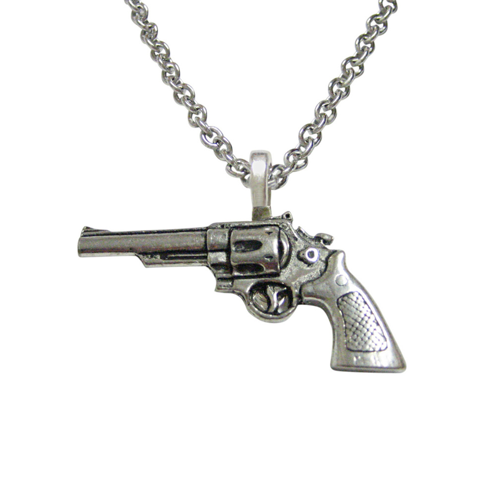Modern Revolver Pistol Gun Necklace - Gem